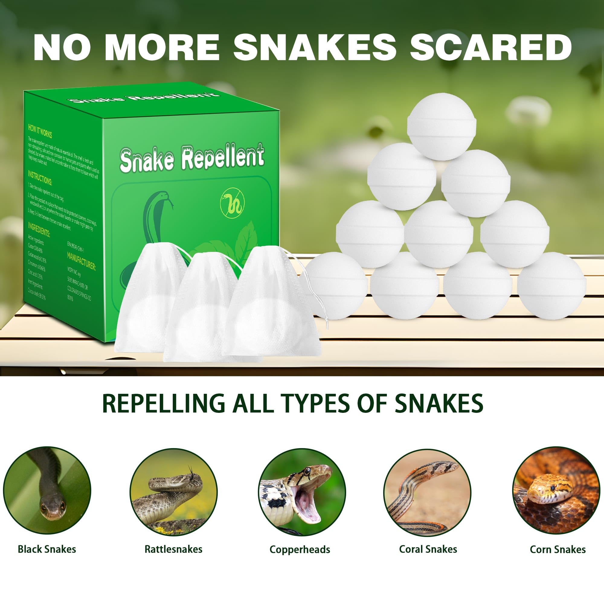 12 Packs Powerful Snake Repellent for Yard, Natural Repellent Balls for Snake Outdoor Camping Fishing, Snake Away Repellent to Keep Snakes Rats Away from Yard, Garden, Lawn, Garage, Human & Pet Safe