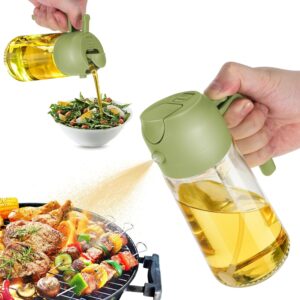 oil dispenser bottle for kitchen,2 in 1 olive oil dispenser and oil sprayer,17oz/500ml olive oil bottle,oil sprayer for cooking,premium glass oil bottle,oil mister kitchen,salad,barbecue(green)