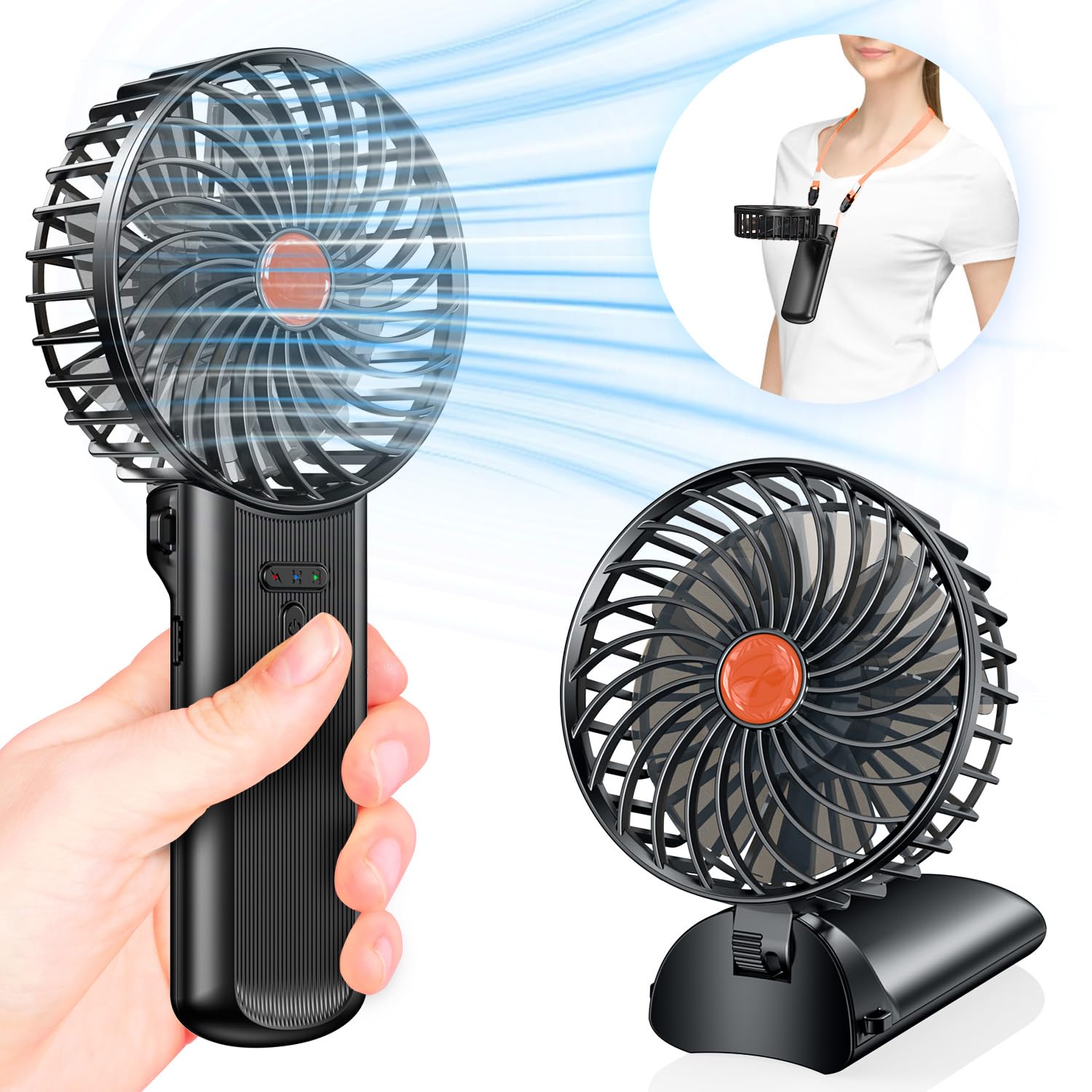 Portable Handheld Mini Fan Rechargeable: Small Hand Personal Foldable Fans 180° Adjustable 4 Speed Wind Cooling Air for Travel Face lash Indoor Outdoor Office Camping Household Women Men Kid Black