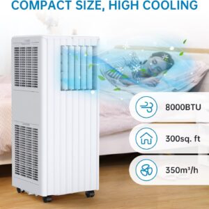 Takywep Portable Air Conditioner for Room up to 350 sq.ft, 8,000BTU A/C Unit with Dehumidifier and Cooling, 24Hour Timer, Sleep Mode, Remote Control, Window Installation Kit