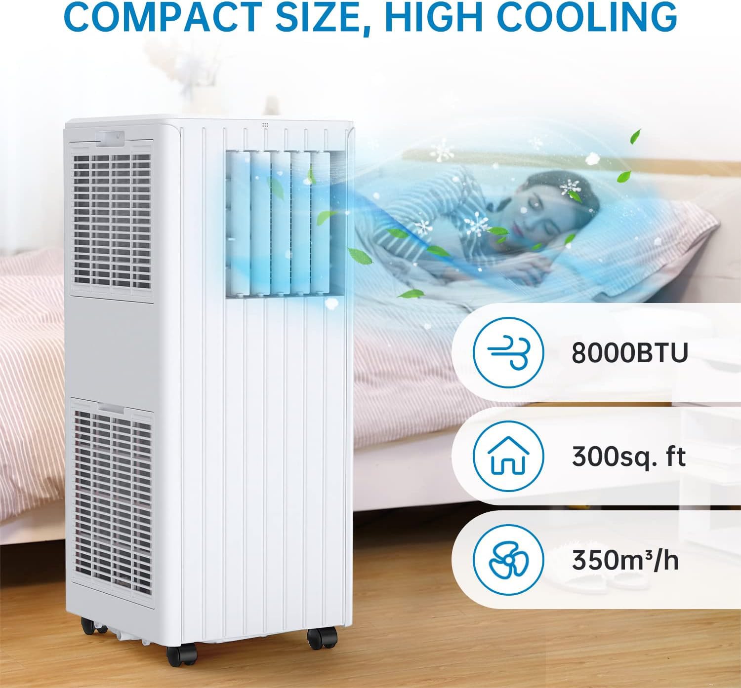 Takywep Portable Air Conditioner for Room up to 350 sq.ft, 8,000BTU A/C Unit with Dehumidifier and Cooling, 24Hour Timer, Sleep Mode, Remote Control, Window Installation Kit