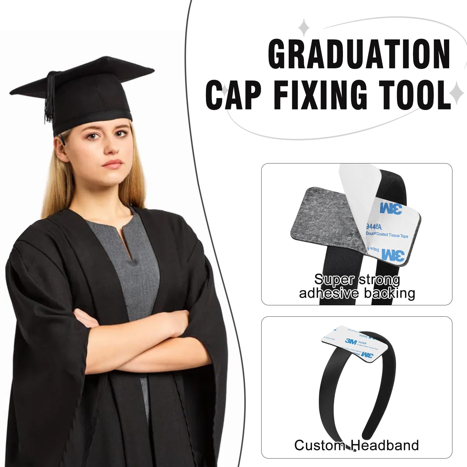 WEIGUZC Graduation Cap Hair Band – Secure and Comfortable Hair Accessory for Graduation Caps (Black - 1PCS, Unisex)