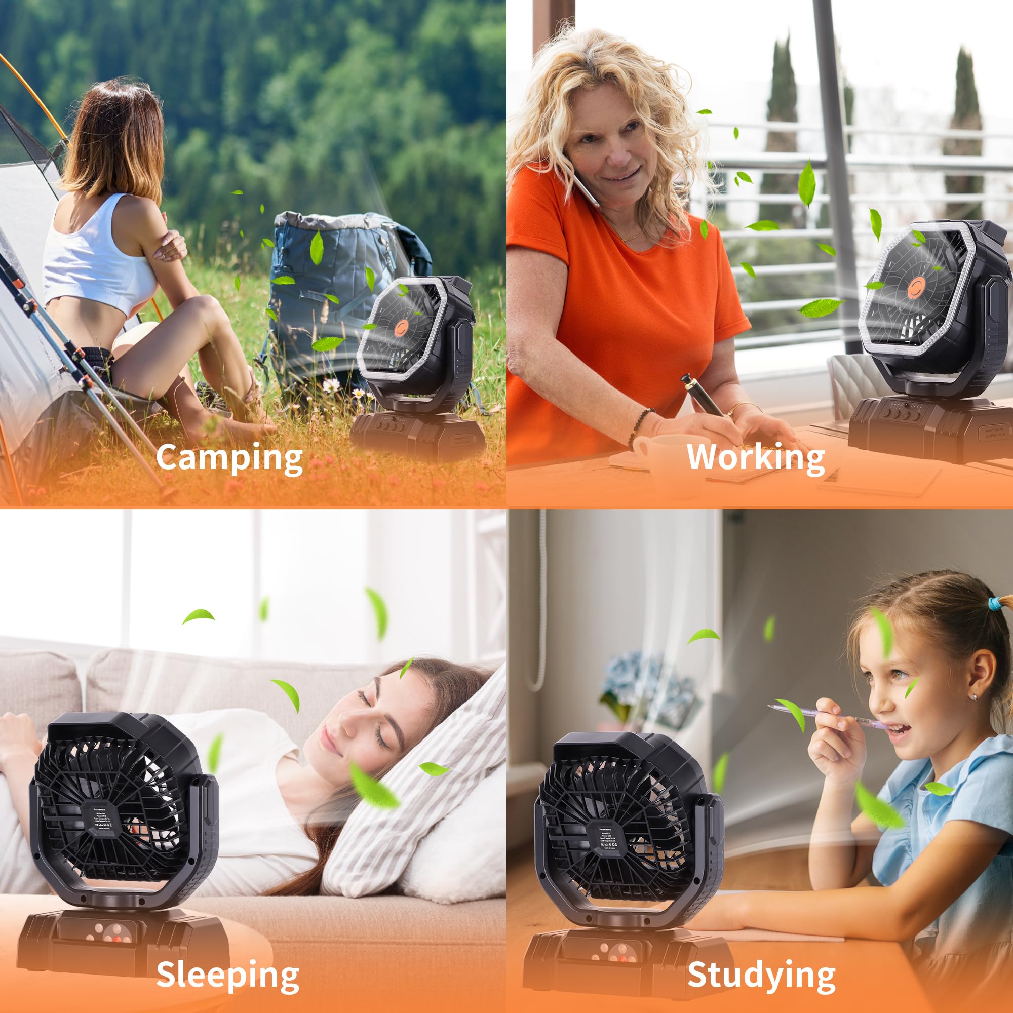 AVV High Speed Portable Camping Rechargeable Fan, Beach Fan with Remote Control, Battery Powered Fan with Auto Oscillating Outdoor Fan with Camping Essentials Accessories for Patio, Tent, Black