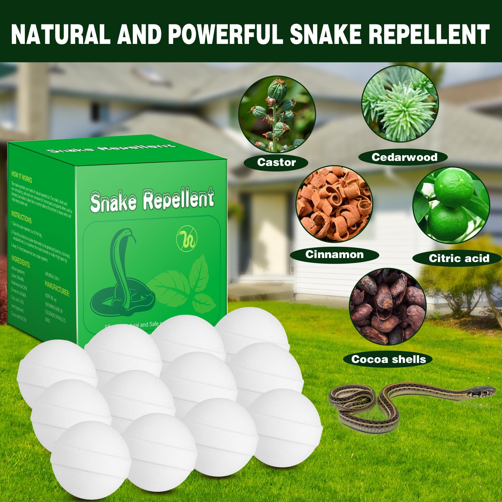 12 Packs Powerful Snake Repellent for Yard, Natural Repellent Balls for Snake Outdoor Camping Fishing, Snake Away Repellent to Keep Snakes Rats Away from Yard, Garden, Lawn, Garage, Human & Pet Safe