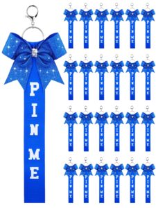 landical 24 pcs cheer pin me ribbon cheer keychain cheer ribbon pins with rhinestones bow for cheerleader bag backpack (blue)