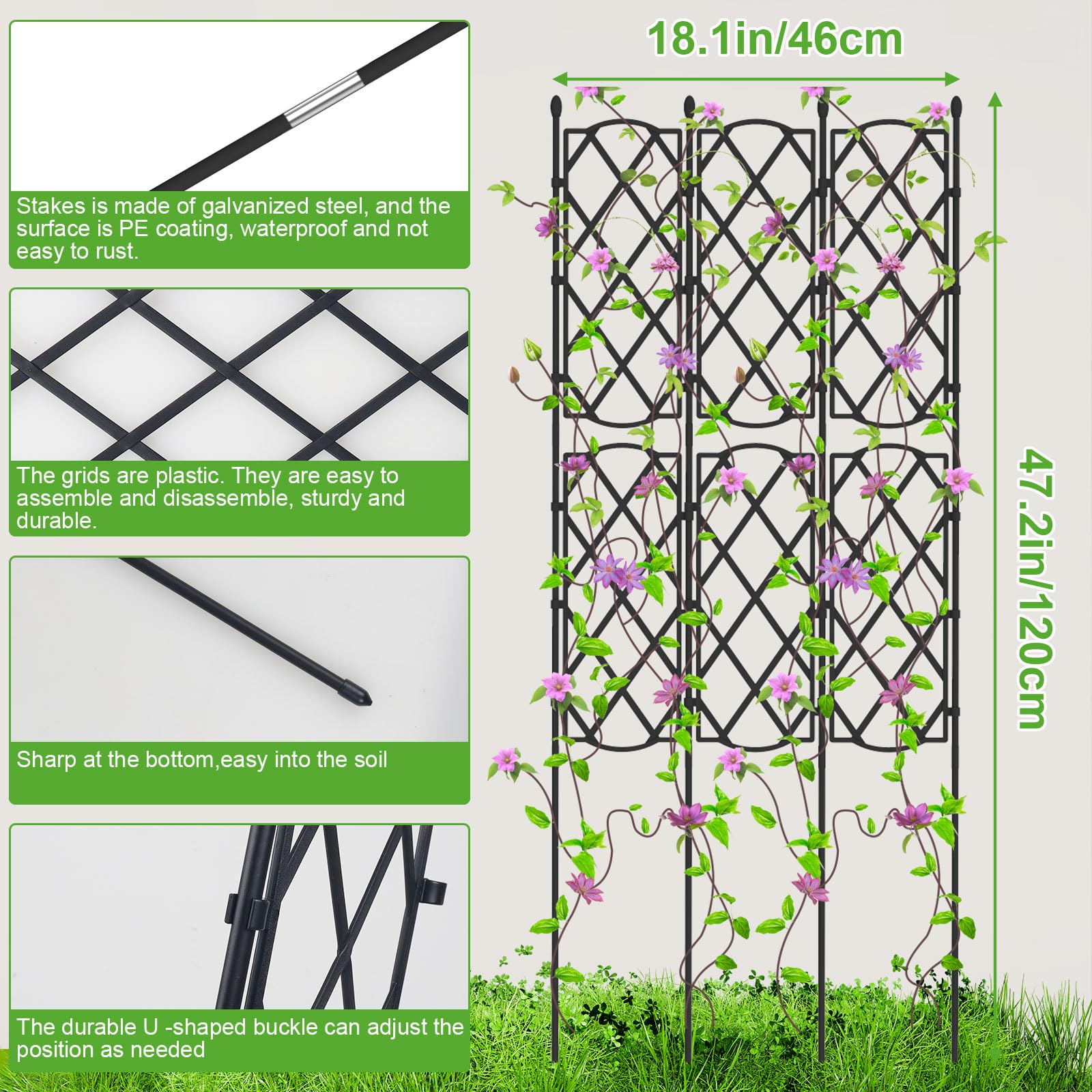 Garden Trellis for Climbing Plants, Deaunbr Plant Support Obelisk Trellis Garden Trellises for Vines, Flowers Stands, Raised Bed, Outdoor & Indoor Potted Plants, Tomato, Rose, Cucumber, Pea, Clematis