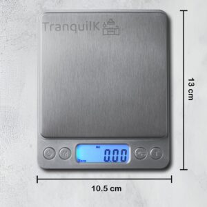 Tranquilk Digital Food Kitchen Scale with 2 Trays 3000g/0.1g High Accuracy Mini Digital Food Scale Measures in Grams and oz for Cooking, Baking,Jewelry, LCD Display (Batteries Included), Silver