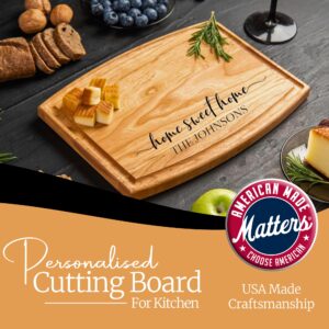 Personalized Cutting Board, Display Stand & Gift Wrap - Perfect Bridal Shower, Wedding, Housewarming, Anniversary, Birthday, Couples & Christmas Gift Idea - Custom Wood & Size- Handmade in USA