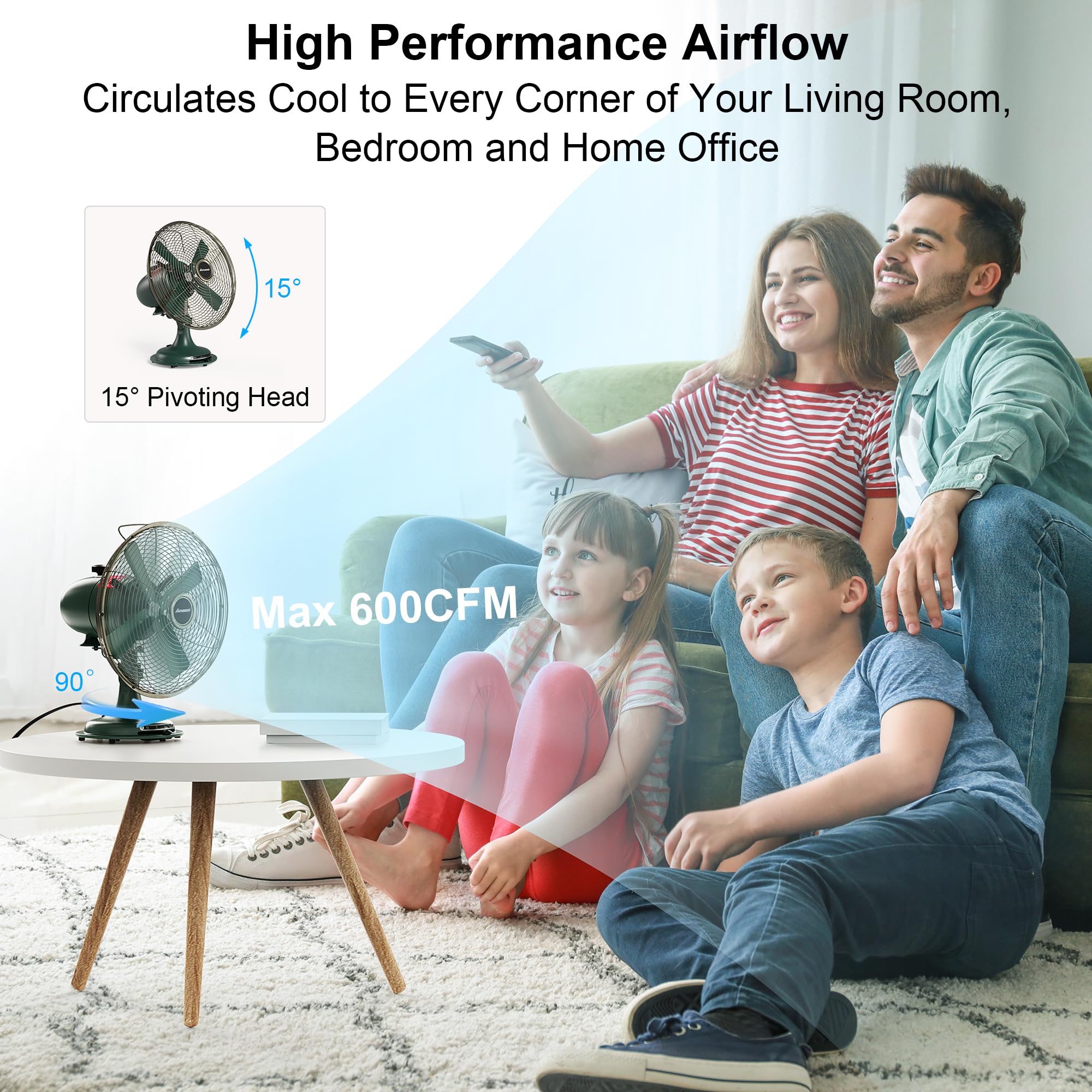 AMACOOL Oscillating Vintage Fan, All Metal Retro Table Top Fan, Adjustable Head Tilt, Quiet 3 Speeds Plug-In Desk Fan for Bedroom Home Office & Kitchen