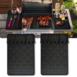 pet baby 2pcs silicone griddle tools mat, large spatula mat with drip pad griddle silicone mat side shelf mat for grill bbq griddle accessories(black15.35"*10.63")