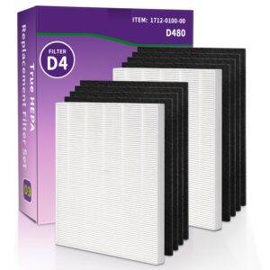 aneedmore d480 replacement filter d4 for winix d480 air purifier, 1712-0100-00, 2 hepa（h13） + 8 carbon pre-filters