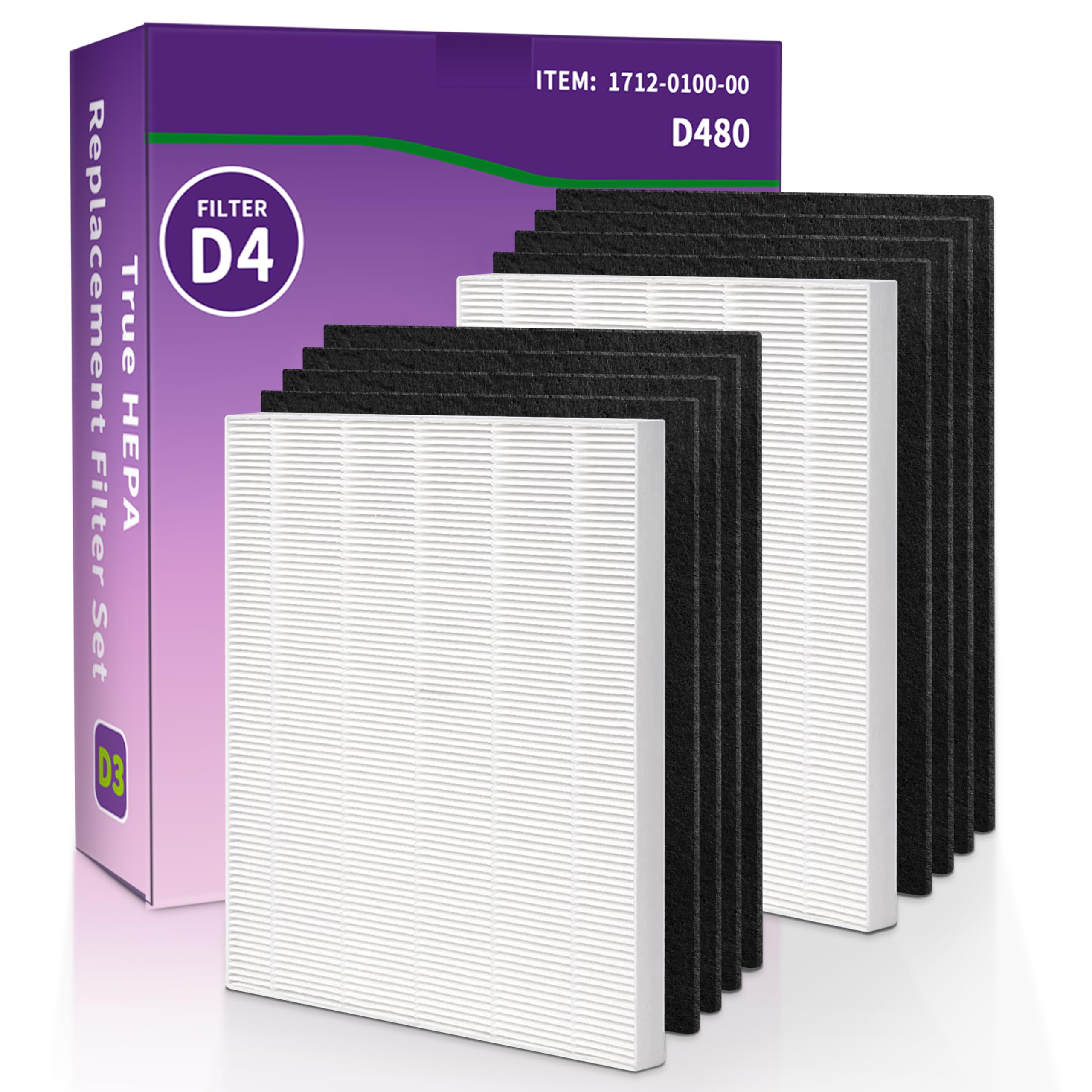 Aneedmore D480 Replacement Filter D4 for Winix D480 Air Purifier, 1712-0100-00, 2 HEPA（H13） + 8 Carbon Pre-Filters