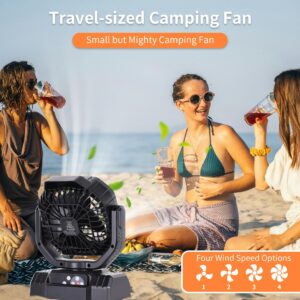 AVV High Speed Portable Camping Rechargeable Fan, Beach Fan with Remote Control, Battery Powered Fan with Auto Oscillating Outdoor Fan with Camping Essentials Accessories for Patio, Tent, Black