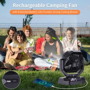 AVV High Speed Portable Camping Rechargeable Fan, Beach Fan with Remote Control, Battery Powered Fan with Auto Oscillating Outdoor Fan with Camping Essentials Accessories for Patio, Tent, Black