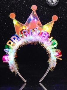 genbree light up happy birthday headband birthday crown ball headpiece party festival hair accessories for women (multicolour)