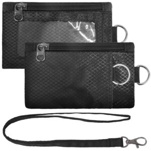 tokxtik rfid blocking small neck wallet with id window, water resistant zip id case with lanyard key chain for cards,cash,suitable for women,men travel and daily use (black)