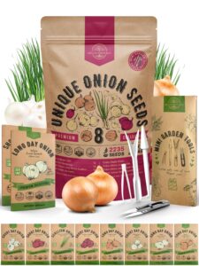 organo republic 8 onion seeds variety pack heirloom, non-gmo, sets for indoors, outdoors gardening. 2200+ seeds: walla walla, green onion, red burgundy, white & yellow sweet spanish onions