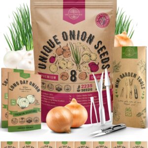 Organo Republic 8 Onion Seeds Variety Pack Heirloom, Non-GMO, Sets for Indoors, Outdoors Gardening. 2200+ Seeds: Walla Walla, Green Onion, Red Burgundy, White & Yellow Sweet Spanish Onions