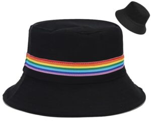 xyiyi trendy rainbow ribbon black bucket hat reversible beach fisherman hats for women men teen girls