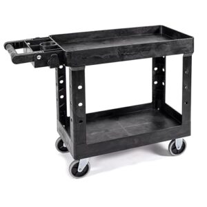 neiko 53051a utility cart, heavy duty 500 pound service cart with wheels, 2 deep tray shelf rolling tool cart, adjustable handle black plastic push cart, garage mechanic shop cart, non marking wheels