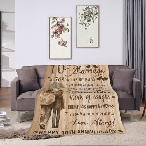 Gwuvioz Happy 10th Wedding Anniversary Blanket Soft Throw Blanket Cozy Blanket & Throws for Couch Bed Living Room Decoration 60"X50"