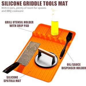 Silicone Griddle Tools Mat for Blackstone,Grill BBQ Caddy Utensils Holder for Kitchen,Cooking & Countertop,Large Spatula Mat with Drip Pad,Griddle Accessories for Blackstone (orange-2)