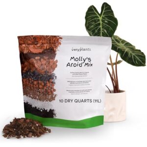 molly's aroid mix - premium soilless chunky potting mix for tropical and indoor plants - contains orchiata bark, coco chips, worm castings, horticultural charcoal, mycorrhizae 10 dry quarts (11l)