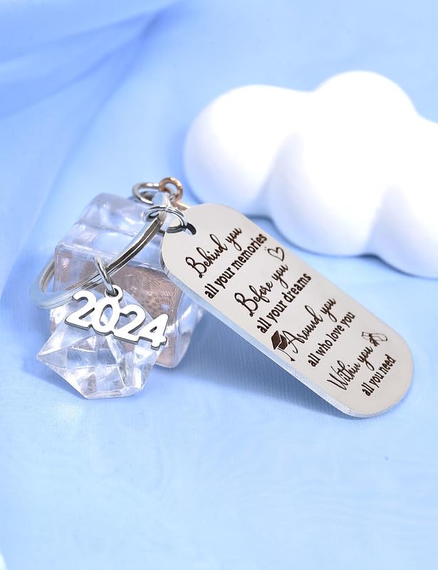 Covanlumci 2024 Graduation Keychain,Graduation Key Chain 2024,Class of 2024 Graduation Gifts for Seniors Students College Students High School Student(Silver)