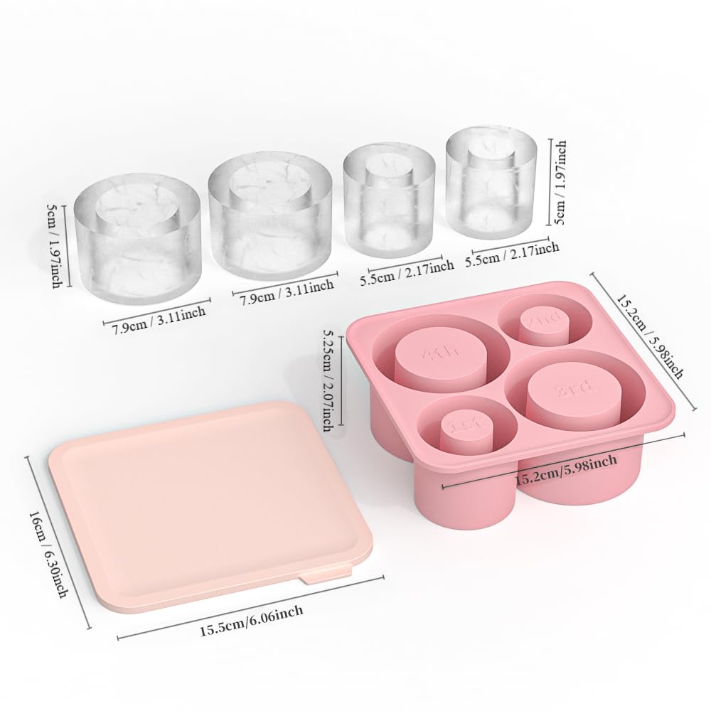 Large Silicone Ice Cube Tray for 20-30-40 oz Tumbler Cup, Slow Melting Ice Mold with Lid, Easy Release Ice Maker(Pink)