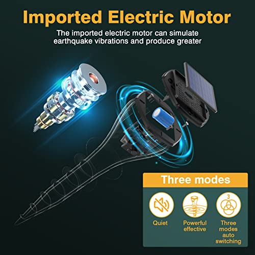 Mole Repellent for Lawns, Solar Powered | Patent Screw-Shape-Stake Design | IP65 Waterproof, Varying Sonic and Vibration to Expel Mole Gopher Snake Vole, for Lawn Garden & Yard (4pc)