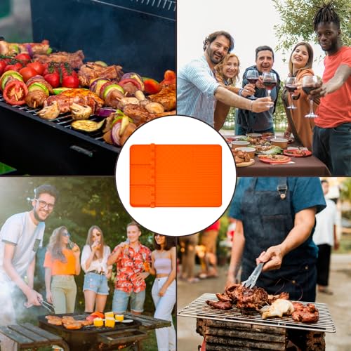 Silicone Griddle Tools Mat for Blackstone,Grill BBQ Caddy Utensils Holder for Kitchen,Cooking & Countertop,Large Spatula Mat with Drip Pad,Griddle Accessories for Blackstone (orange-2)