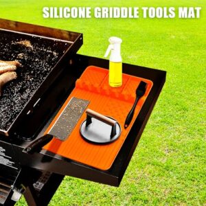 Silicone Griddle Tools Mat for Blackstone,Grill BBQ Caddy Utensils Holder for Kitchen,Cooking & Countertop,Large Spatula Mat with Drip Pad,Griddle Accessories for Blackstone (orange-2)