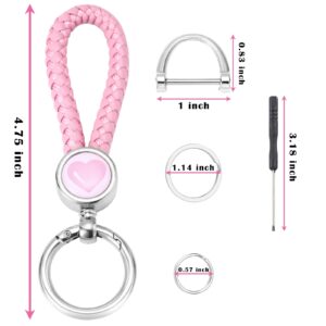 Weixiltc Braided Rope Keychain, Car Key Chain Holder with 4 Key Ring and Anti-Lost D Ring, Personalized Gift for Women (Pink)