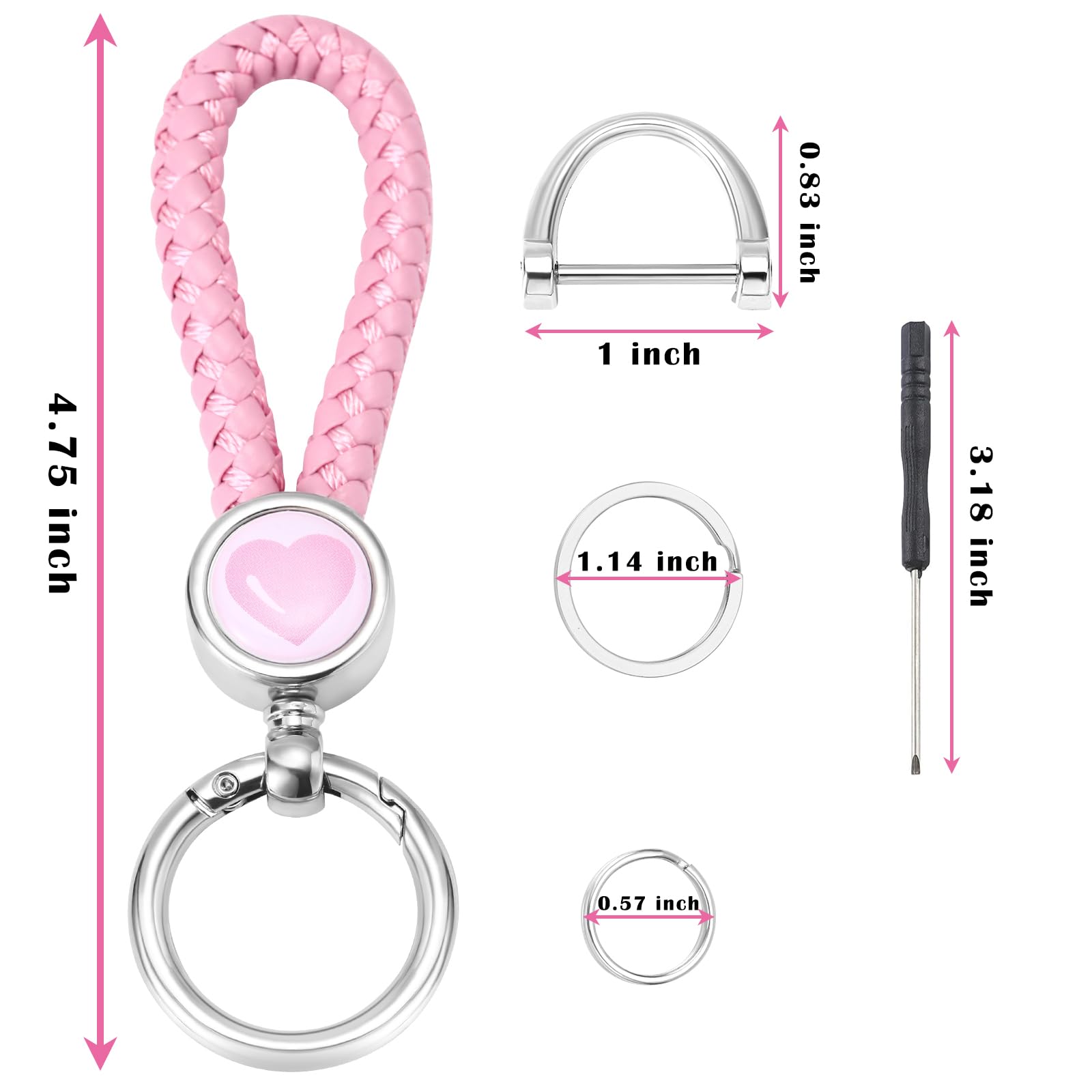 Weixiltc Braided Rope Keychain, Car Key Chain Holder with 4 Key Ring and Anti-Lost D Ring, Personalized Gift for Women (Pink)