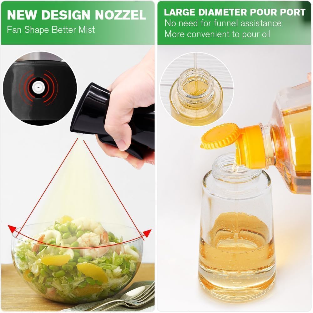 Leaflai Oil Sprayer for Cooking - 180ml Glass Olive Oil Sprayer Mister with Brush, Olive Oil Dispenser Bottle, Thick Glass, Kitchen Gadgets Accessories