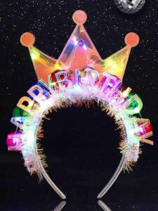 zoestar light up happy birthday crown headband glow ball hair bands sparkly birthday party hair accessories women(colorful)