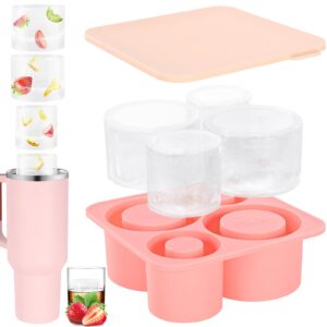 ice cube tray for stanley cup, silicone ice cube molds for stanley 20oz 30oz 40oz tumbler cup, ice cube trays with lids for chilling cocktails,whiskey,drinks,coffee (c-pink)