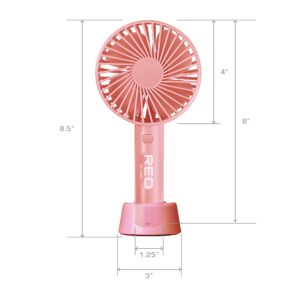 Red by Kiss Handheld Fan, Mini Portable Personal Desk Fan with USB Rechargeable, 3 Speed Long Lasting Powerful Small Fan for Makeup Travel Home Office Lace Wig Eyelash Face Nail (Pink)