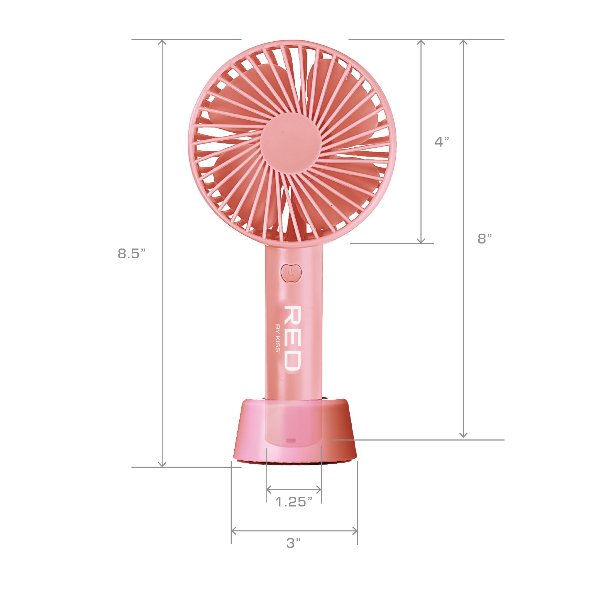 Red by Kiss Handheld Fan, Mini Portable Personal Desk Fan with USB Rechargeable, 3 Speed Long Lasting Powerful Small Fan for Makeup Travel Home Office Lace Wig Eyelash Face Nail (Pink)