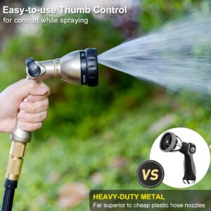 FANHAO Professional Garden Hose Nozzle Heavy Duty, 100% Metal Thumb Control Water Hose Sprayer with 8 Spray Patterns, High Pressure Water Nozzle for Watering Plant & Lawn, Washing Car & Pet