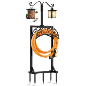 jvgoo garden hose holder for outside - upgraded water hose holders with 5 spikes & 2 shepherds hooks, freestanding garden hose stand heavy duty hose hanger hose storage hose reel rack for yard lawn