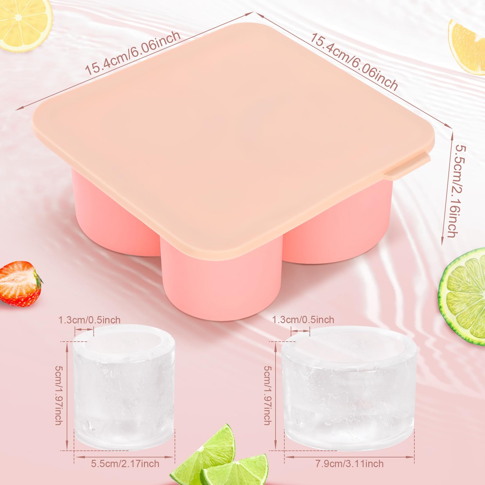 Ice Cube Tray for Stanley Cup, Silicone Ice Cube Molds for Stanley 20oz 30oz 40oz Tumbler Cup, Ice Cube Trays with Lids for Chilling Cocktails,Whiskey,Drinks,Coffee (C-Pink)