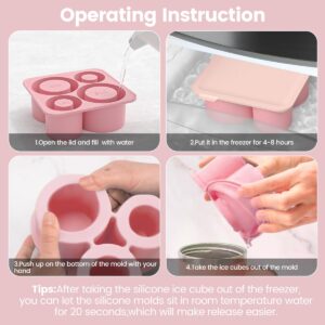 Large Silicone Ice Cube Tray for 20-30-40 oz Tumbler Cup, Slow Melting Ice Mold with Lid, Easy Release Ice Maker(Pink)