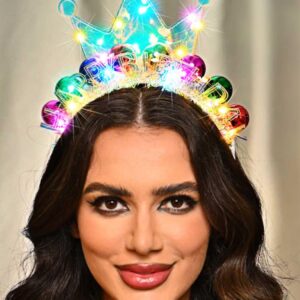 Zoestar Light Up Happy Birthday Crown Headband Glow Ball Hair Bands Sparkly Birthday Party Hair Accessories Women(Colorful)