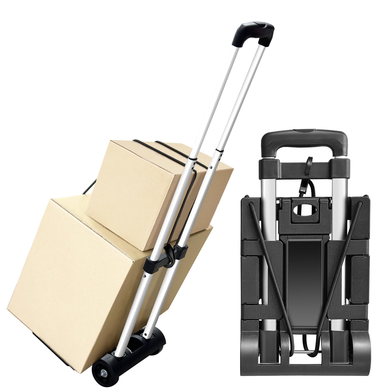 Aluminum Folding Hand Trucks,Small Folding Hand Truck Dolly with 2 Wheels,Collapsible Cart Portable Dolly,Lightweight Travel Hand Truck/Heavy Duty Moving Dolly for Airport Travel Moving Use