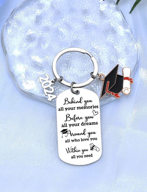 Covanlumci 2024 Graduation Keychain,Graduation Key Chain 2024,Class of 2024 Graduation Gifts for Seniors Students College Students High School Student(Silver)