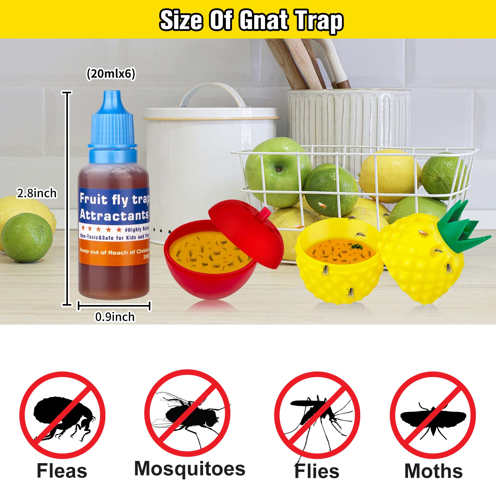 Fruit Fly Trap Refill Liquid,2024 Indoor Fruit Fly Trap for Home Kitchen,Fruit Fly Refill Liquid Only,Ready-to-Use Fruit Fly Traps for Indoors and Fruit Fly Trap Bait Refill(4 Pack)