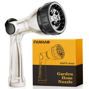 fanhao professional garden hose nozzle heavy duty, 100% metal thumb control water hose sprayer with 8 spray patterns, high pressure water nozzle for watering plant & lawn, washing car & pet