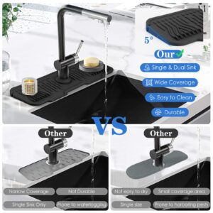 Sink Faucet Mat Splash Guard, 5° Slope Silicone Faucet Draining Mat for Kitchen Sink, 17" x 6" Cuttable Faucet Water Catcher Mat-Multipurpose Splash Guard for Kitchen Sink Area & Bathroom Countertop