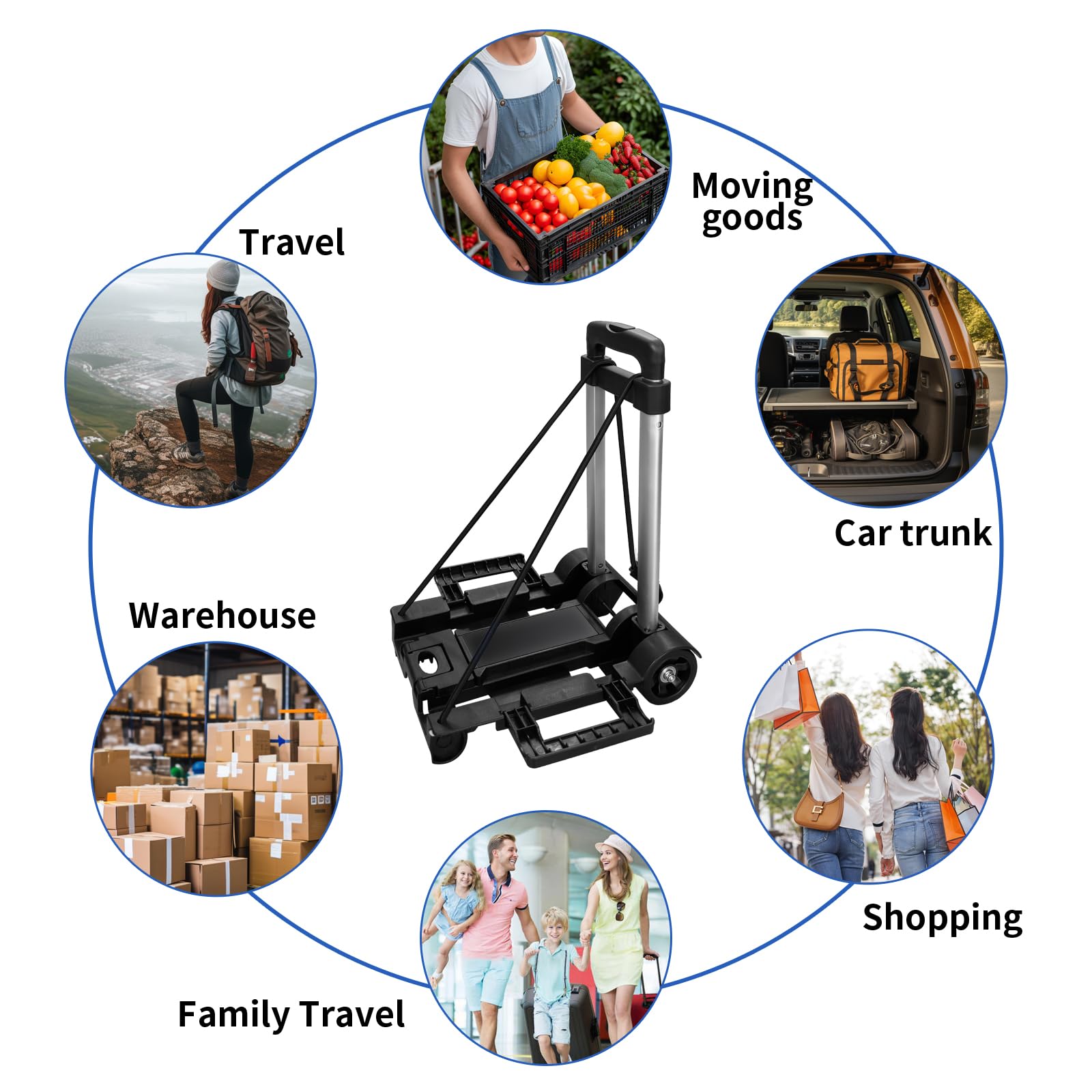 Aluminum Folding Hand Trucks,Small Folding Hand Truck Dolly with 2 Wheels,Collapsible Cart Portable Dolly,Lightweight Travel Hand Truck/Heavy Duty Moving Dolly for Airport Travel Moving Use